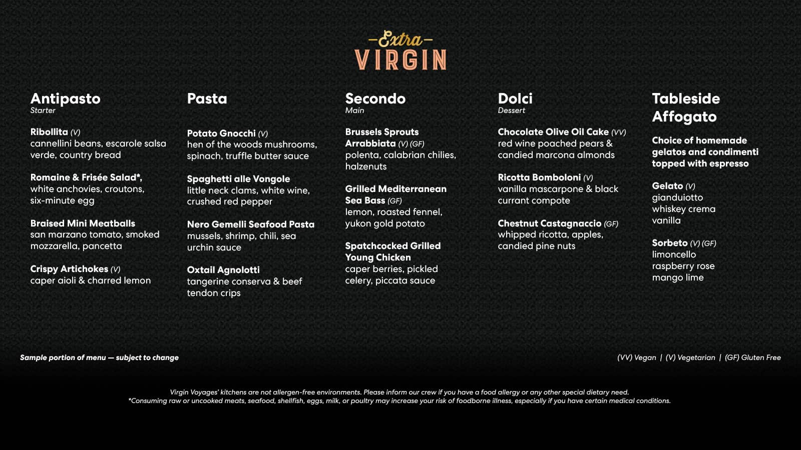 Extra Virgin Restaurant by Virgin Voyages: Info and Menú